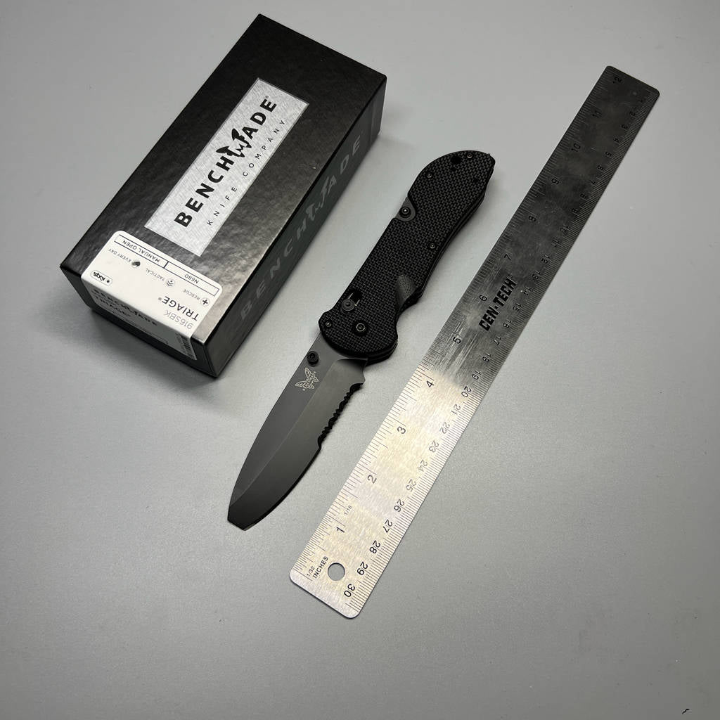 Benchmade Triage Rescue Folding Knife 3.5" Black Combo Blunt Tip Blade ...
